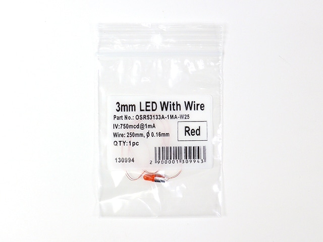 3mm赤色LED ワイヤ付 OSR53133A-1MA-W25: オプトエレクトロニクス 秋月電子通商-電子部品・ネット通販